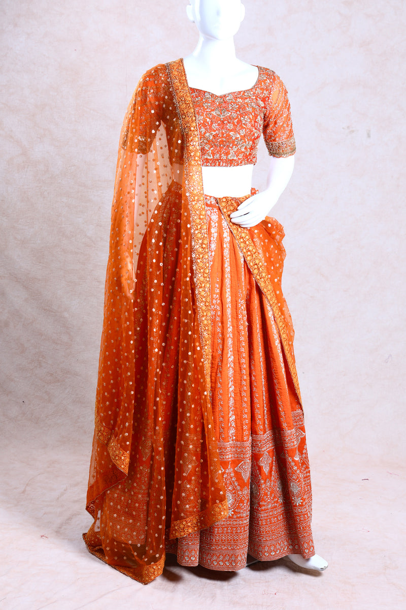 Pinata Orange Lehanga | Mahek Designs