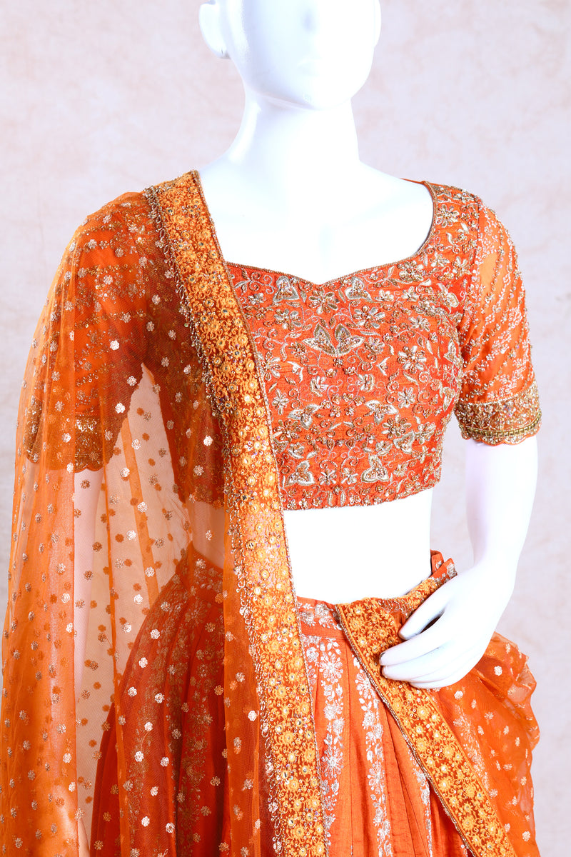 Pinata Orange Lehanga | Mahek Designs