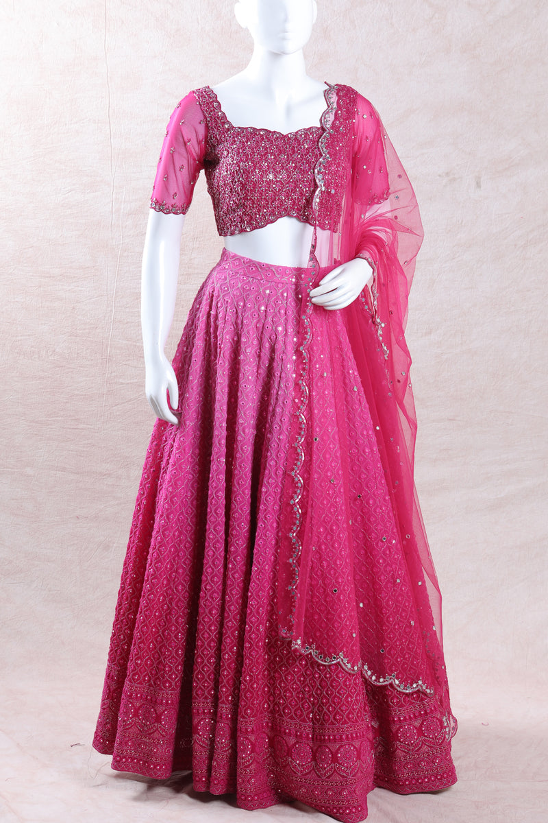 Ombre Shaded Pink Lehanga | Mahek Designs